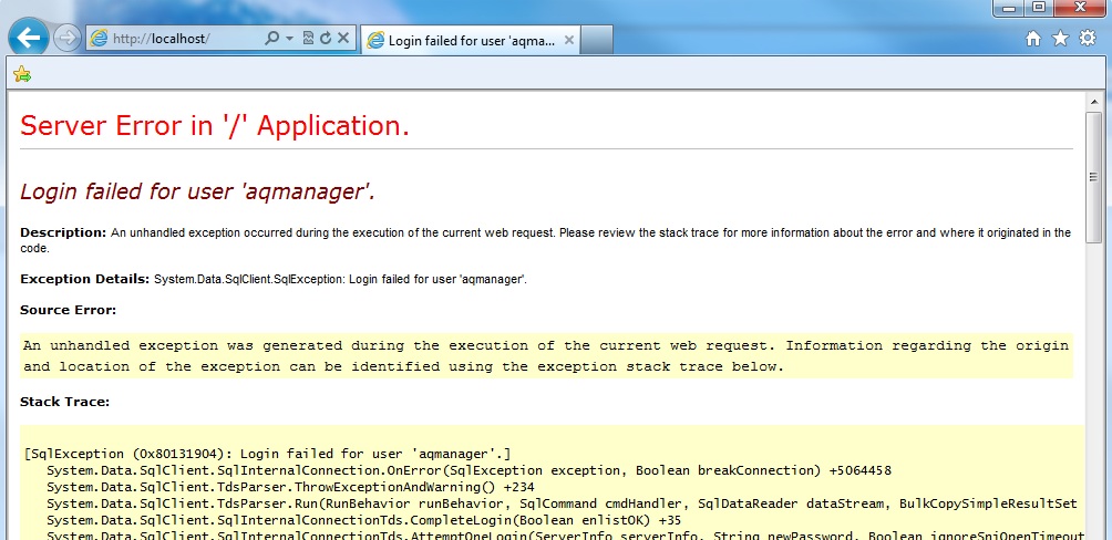 Login failed for user - AQManager Full Web Documentations
